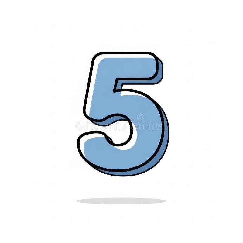 Three Dimensional Blue Number Five with Black Outline and White ...