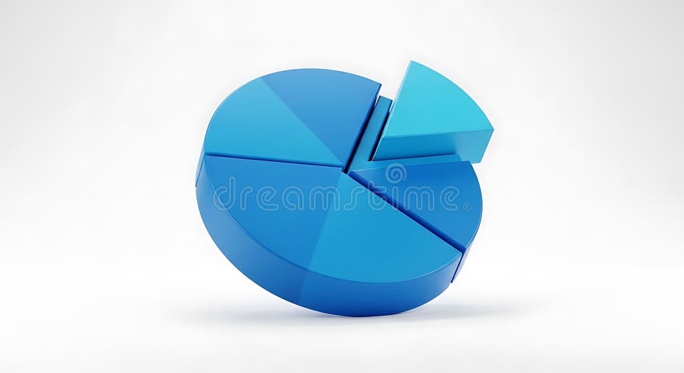 Three-dimensional Blue Pie Chart with One Segment Separated. Each ...