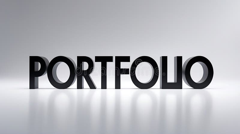 Three-dimensional Bold Text Spelling Portfolio on a Reflective Surface ...