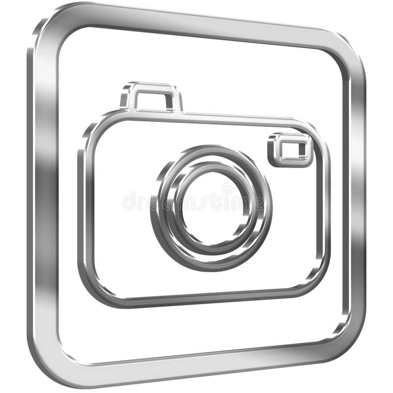 Camera 3D Icon with Silver Metallic Effect Stock Illustration ...