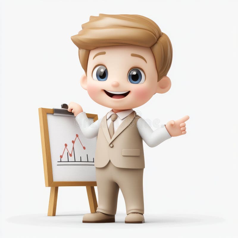 A Three-dimensional Cartoon Executive Presenting a Graph Indicating ...