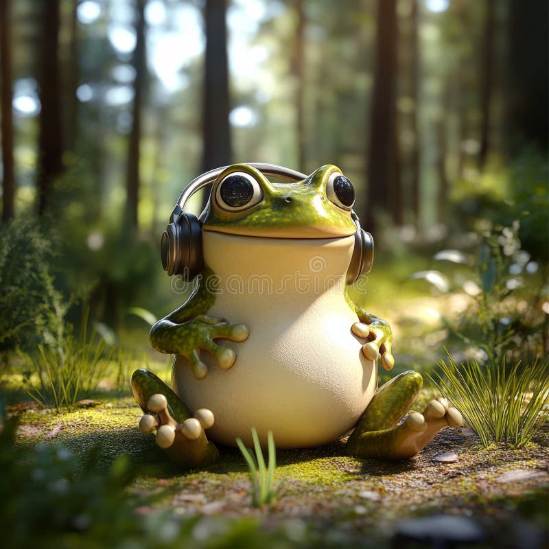 Three-dimensional Cartoon Frog Singing in a Forest with Headphones ...