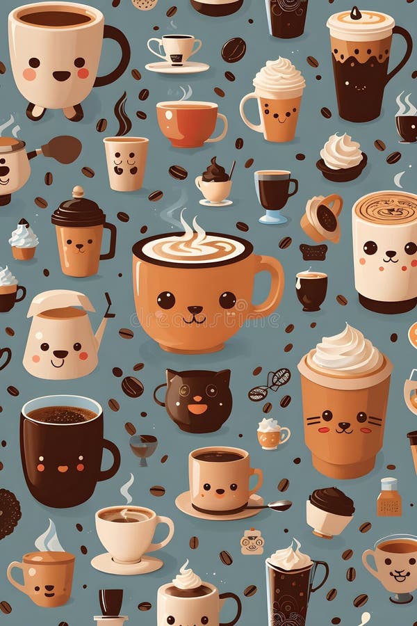 A Three-dimensional Cartoon Set of Coffee Cups Adorned with Coffee ...
