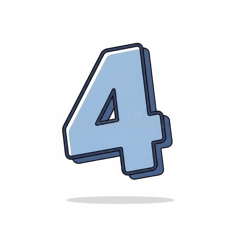 Three Dimensional Cartoon Style Blue Number Four with Thick Black ...