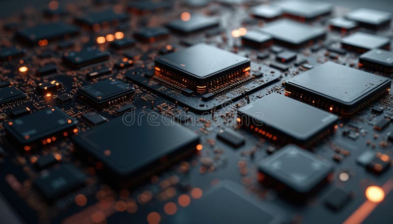 Three-dimensional Circuit Board on Black Background, with Digital ...
