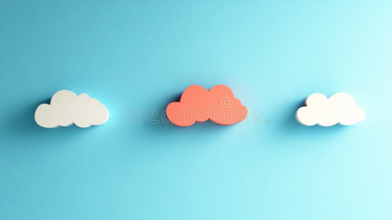 Three Dimensional Clouds on Blue Background. Minimalist Design Stock ...