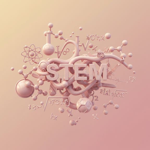 Three-dimensional Composition Featuring the Word "STEM" Amidst Abstract ...