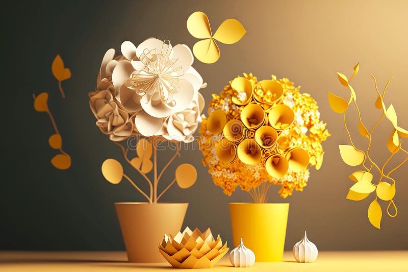 Three-dimensional Composition of Golden Yellow 3d Rendering Paper ...