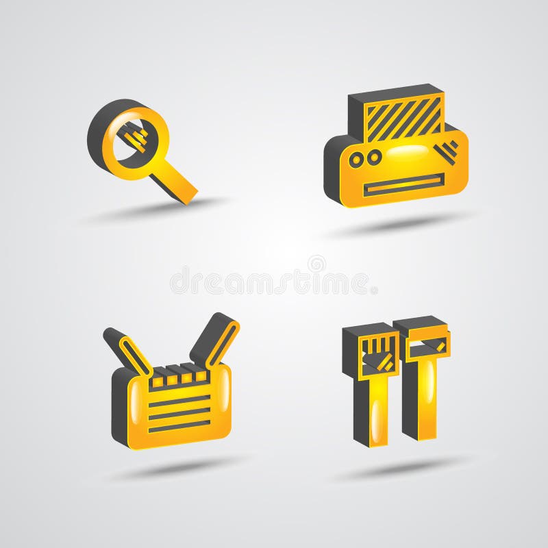 Three Dimensional Computer Technology Icon Set Stock Vector - Illustration of network, wifi ...