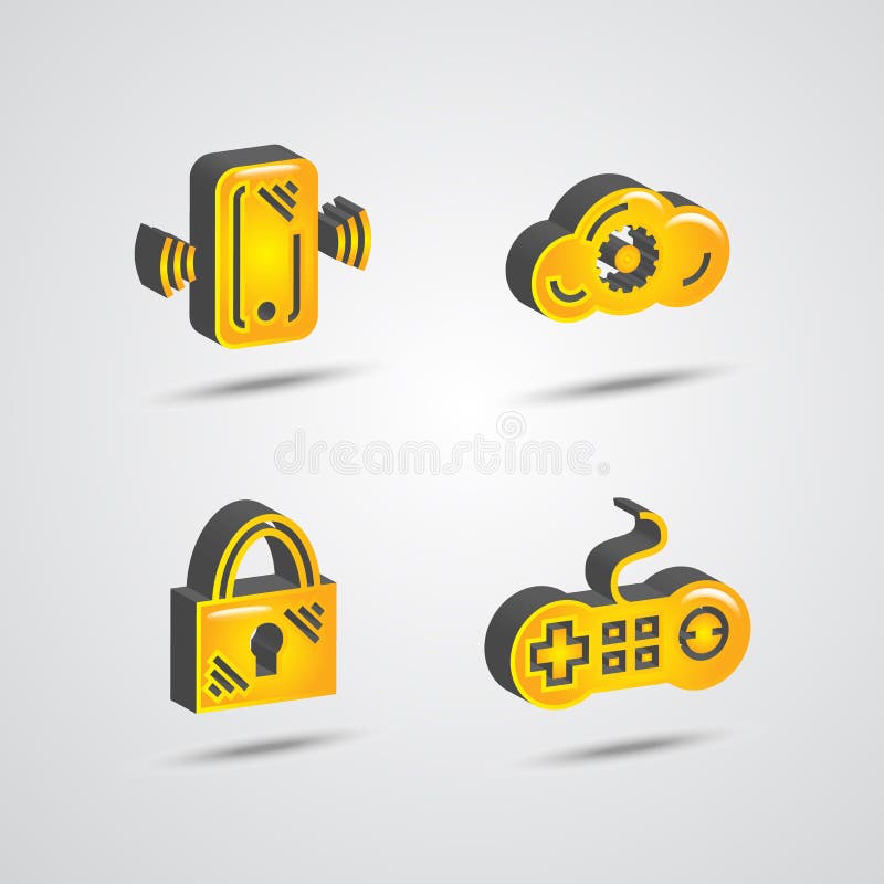 Three Dimensional Computer Technology Icon Set Stock Vector ...