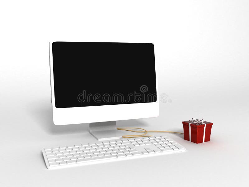 Three Dimensional Computer and Wrapped Gift Stock Illustration ...