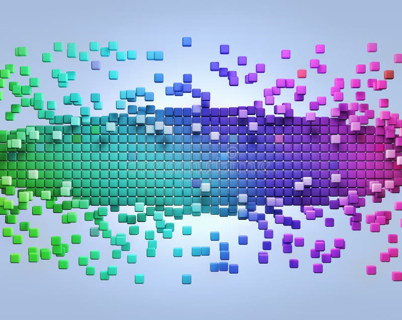 3d Rendered Multi Color Pixel Core with Floating Elements Stock ...