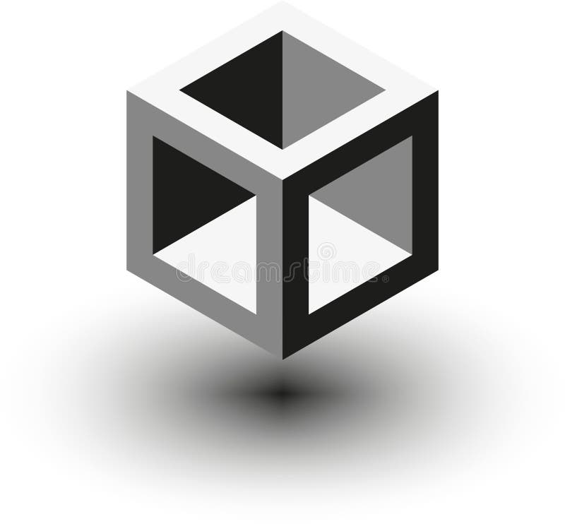 Three Dimensional Cube. Gray Black Symbol. Flat Vector Shape. White ...