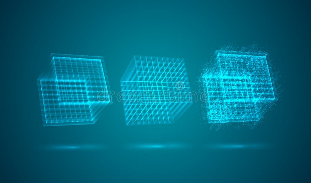 A Three-dimensional Cube of Luminous Lines Stock Illustration ...