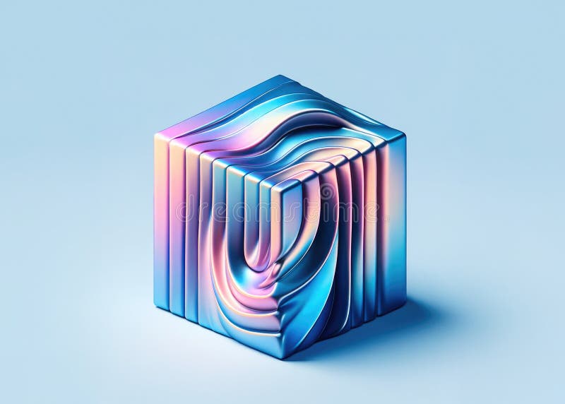 A Three-dimensional Cube from a Neon Holographic Material on Light Blue ...