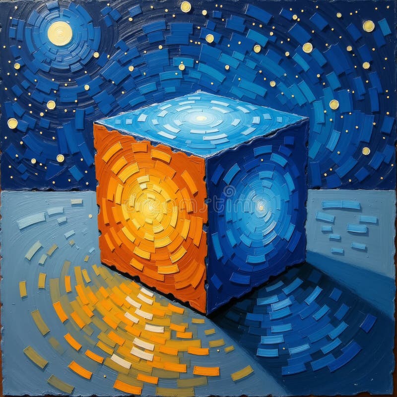 A Three-dimensional Cube with a Unique Design in the Style of Van Gogh ...