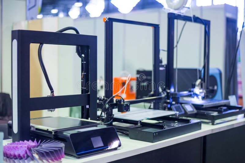 Three Dimensional 3D Printers during Work at Modern Technology ...