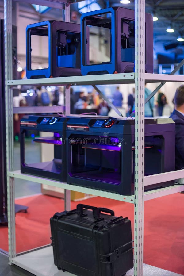 Three Dimensional 3D Printers during Work at Modern Technology ...
