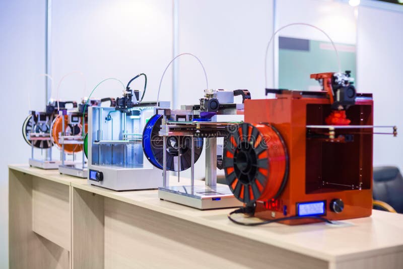 Three Dimensional 3D Printers during Work at Modern Technology ...