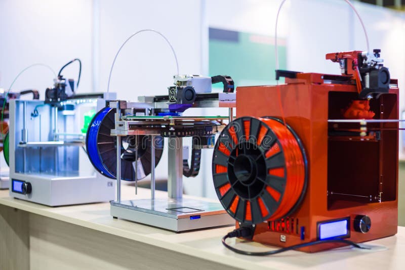 Three Dimensional 3D Printers during Work at Modern Technology ...