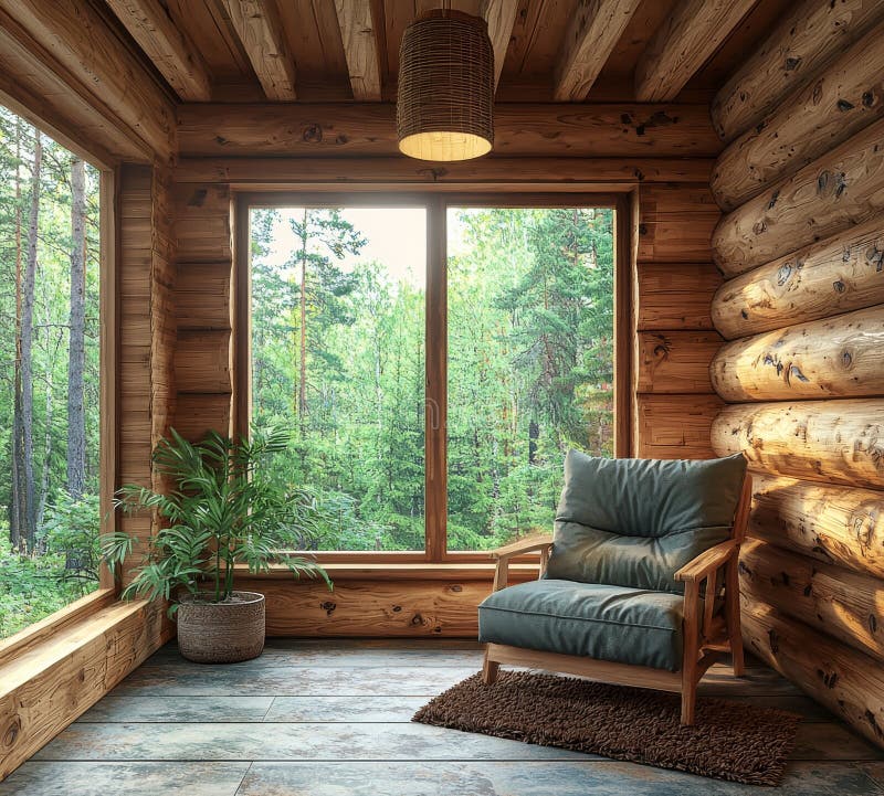 A Three-dimensional Depiction of a House with a Snug Log Cabin Interior ...