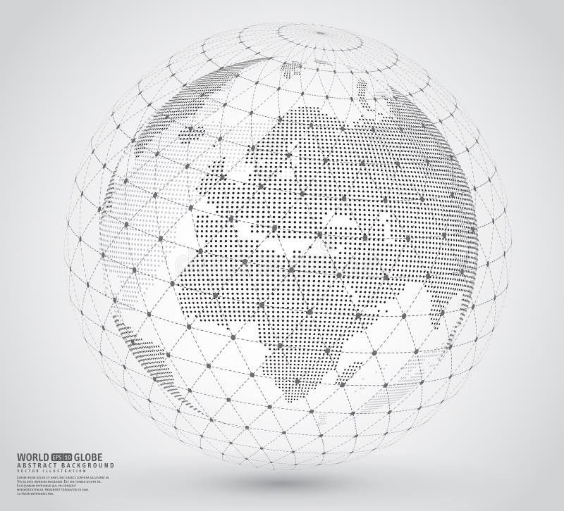 Three Dimensional Dotted World Map with Wireframe Sphere Stock Vector ...