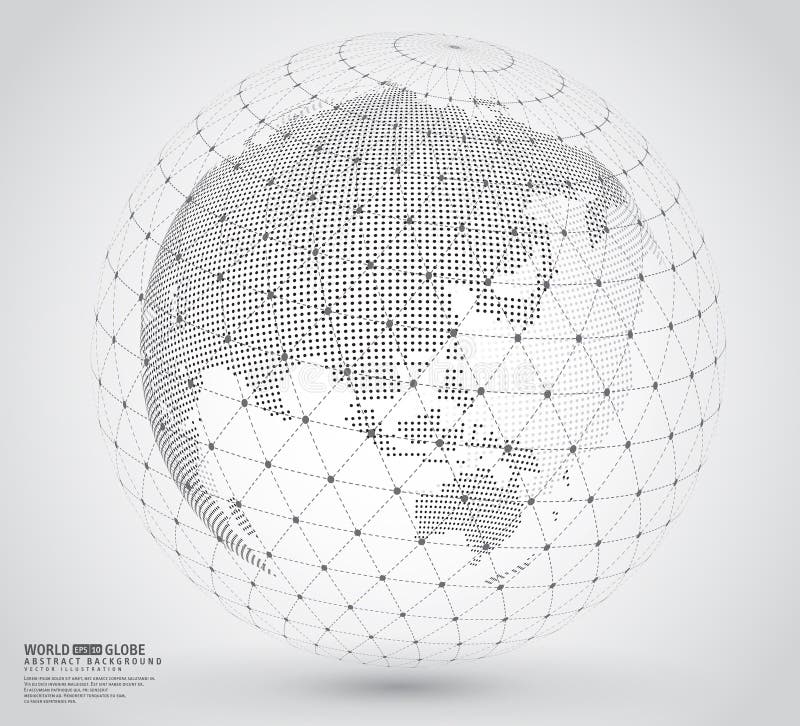 Three Dimensional Dotted World Map with Wireframe Sphere Stock Vector ...