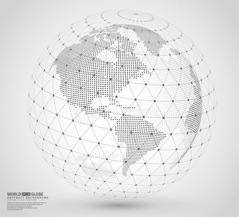 Three Dimensional Dotted World Map with Wireframe Sphere Stock Vector - Illustration of abstract ...
