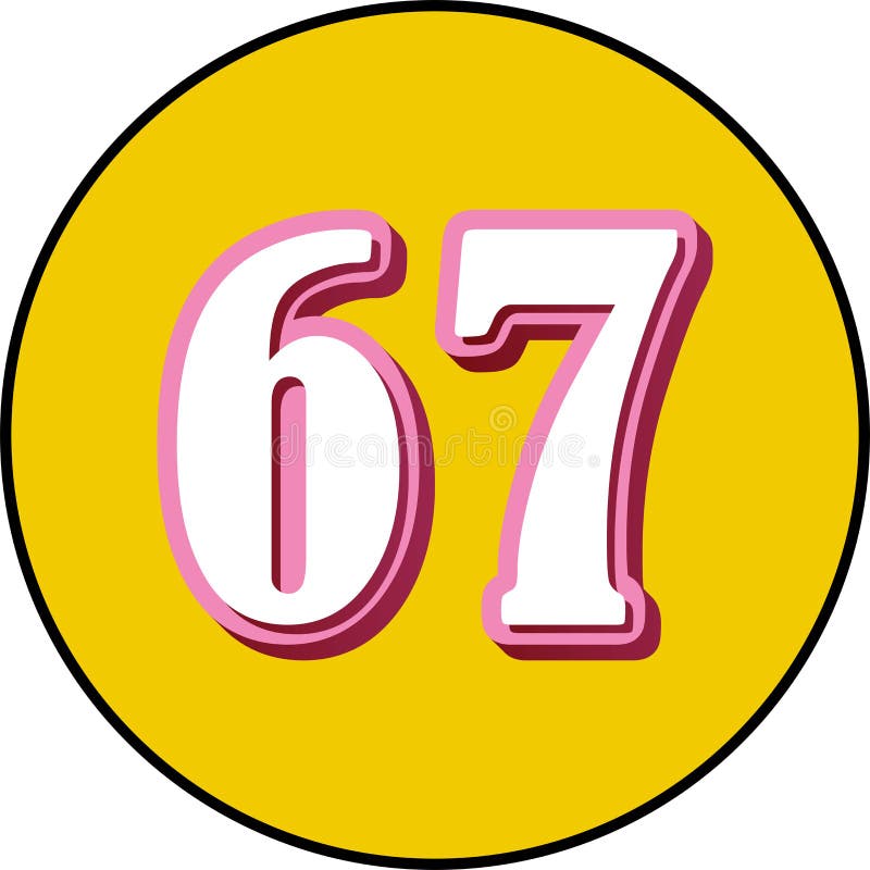 Three-dimensional Drawing of the Number 67 on a Yellow Background Stock ...