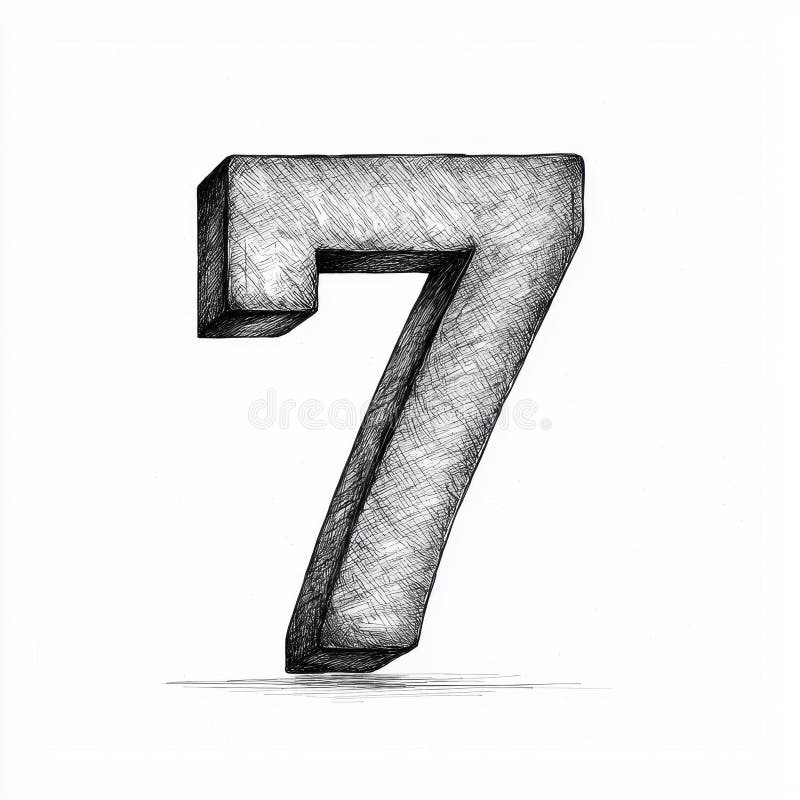 A Three-dimensional Drawing of the Number 7 in a Shaded, Artistic Style ...