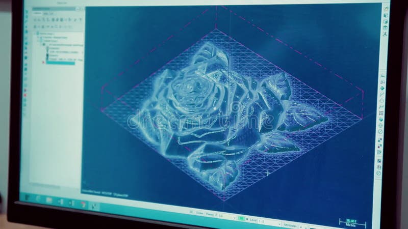 Three-dimensional Drawing of a Rose Flower on a Computer Screen Stock ...