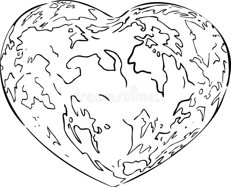 Three-dimensional Earth in the Form of a Heart Hand Draw Vector ...