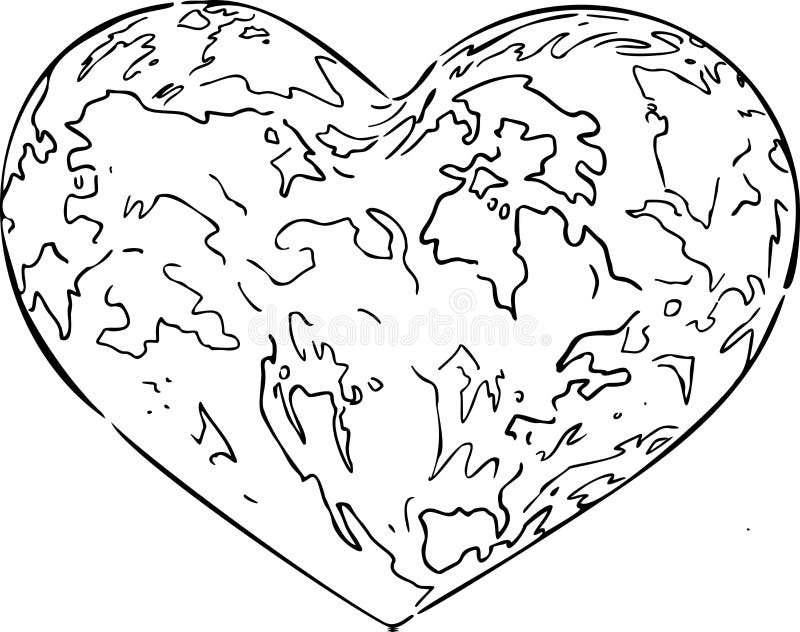 Earth, Heart, Hand Draw Line Vector Illustration Stock Vector ...
