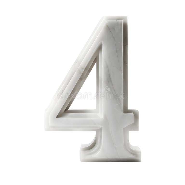 The Three-dimensional Figure "4" is a Classic White Marble Shape. White ...