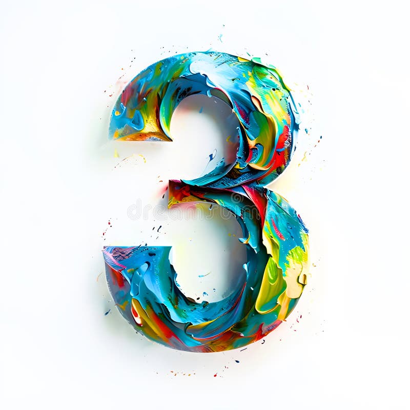 The Three-dimensional Figure "3", Made in the Technique of Oil Painting ...