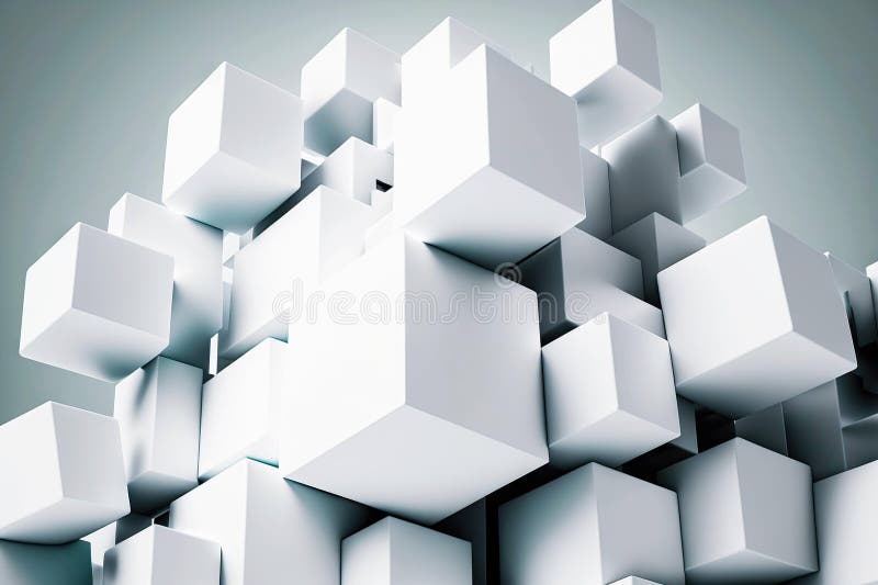 Three-dimensional Figure of White Cubes As 3D Render Abstract Geometric ...