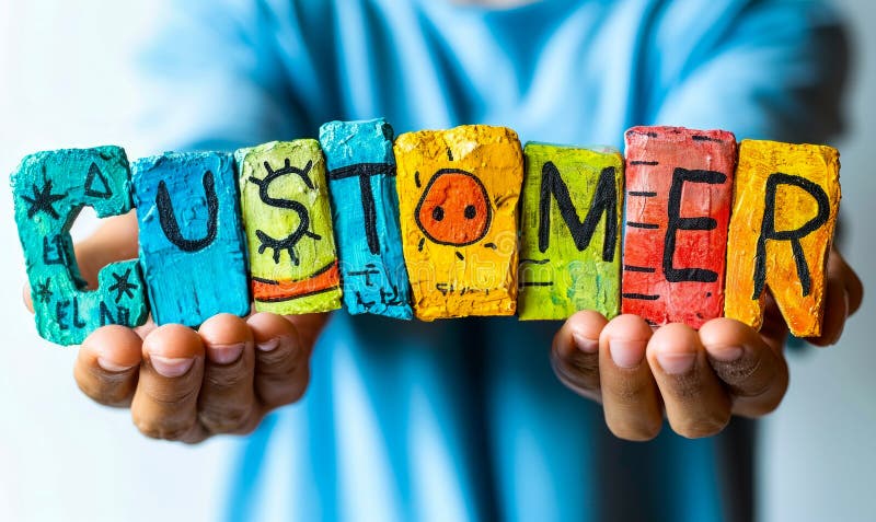 Three Dimensional Figures Holding Up CUSTOMER SERVICE Letters ...