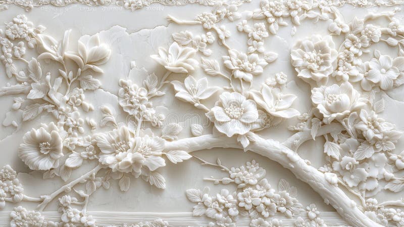 With a Three-dimensional Floral Design, this White Floral Bas-relief ...