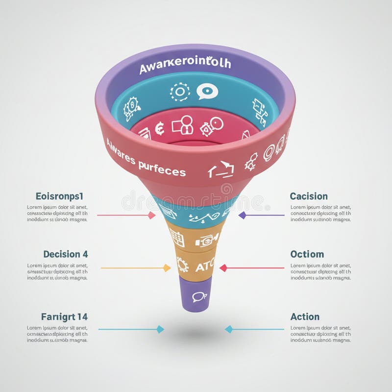 Three-dimensional Funnel Infographic Featuring Five Layers, Each ...