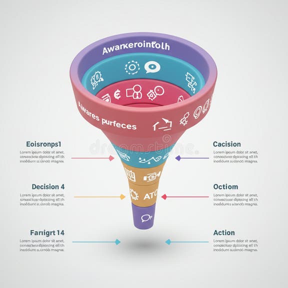 Three-dimensional Funnel Infographic Featuring Five Layers, Each ...
