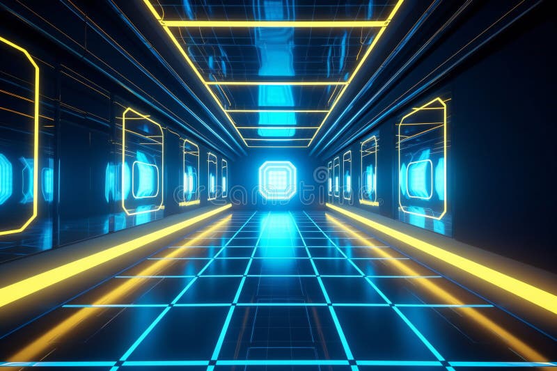 Three Dimensional of Futuristic Corridor, Technology, Retro Stock ...