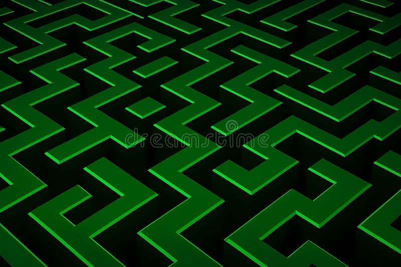 Low - Poly Style Green Glowing Geometric Maze Pattern, Showcasing ...
