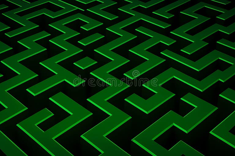 Low - Poly Style Green Glowing Geometric Maze Pattern, Showcasing ...