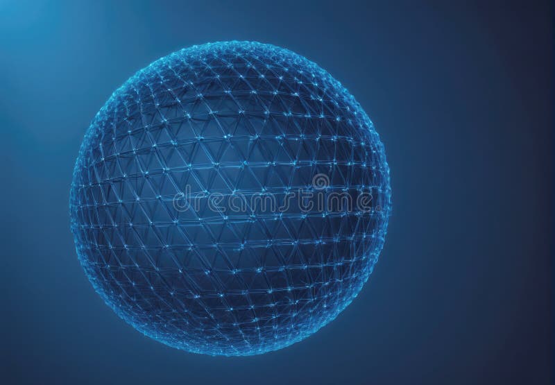 Three-Dimensional Geometric Sphere Rendered in Blue Against a Dark ...