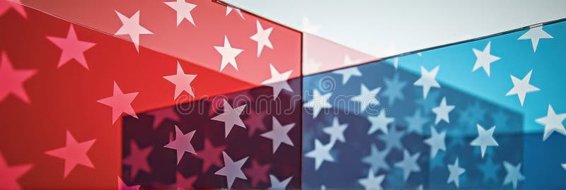 Three-dimensional Glass Panels with Red and Blue Stars Reflecting ...