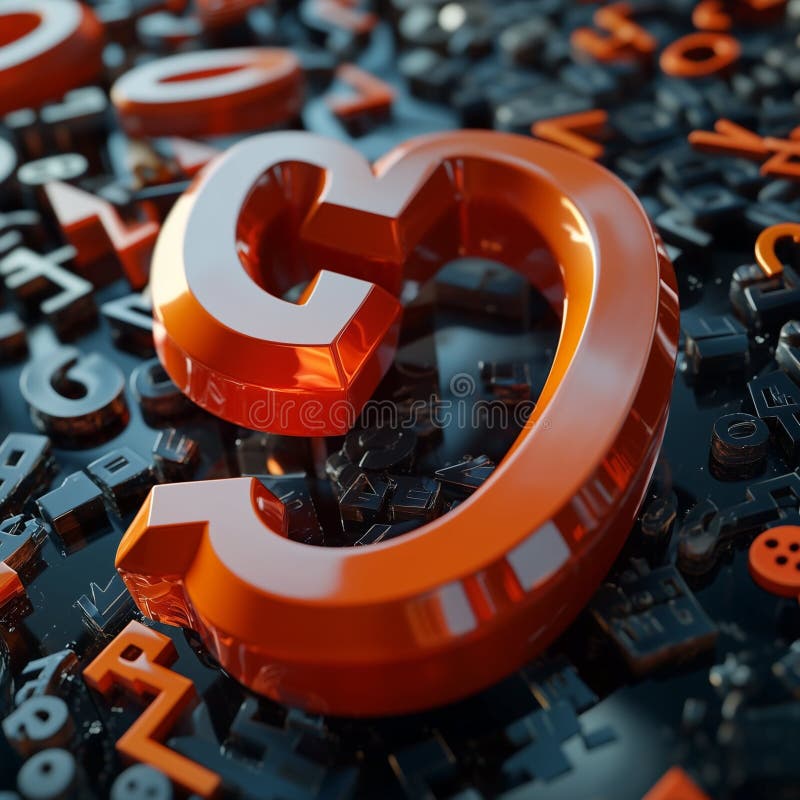 3D Glossy Orange Number Three on Textured Background of Letters and ...