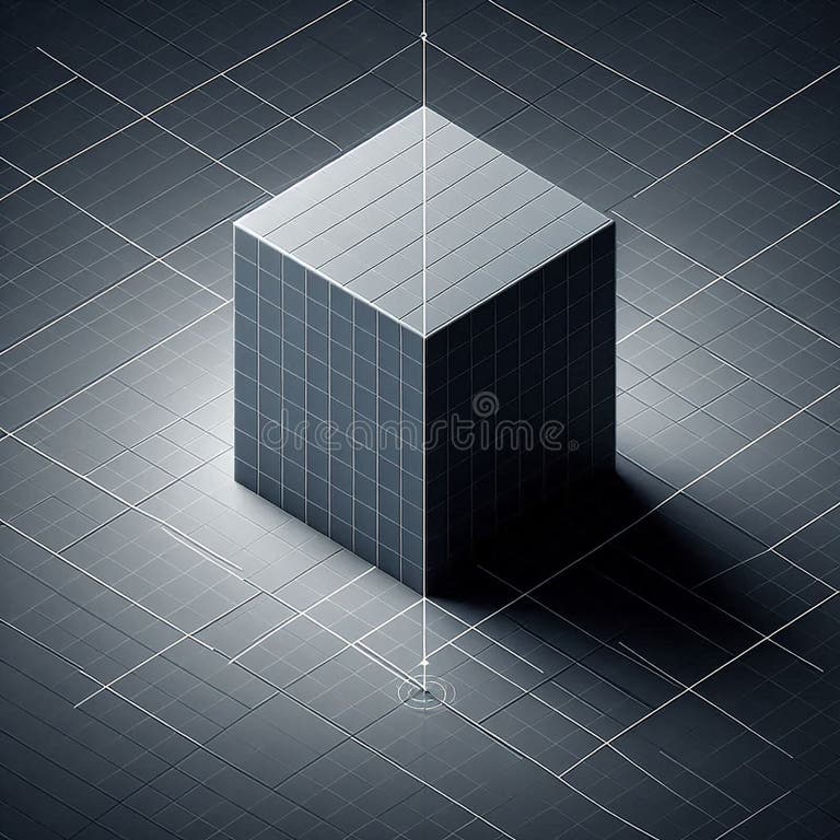 Three-dimensional Grey Cube Centered within a Three-axis Graphing Space, Highlighted Edge Stock ...