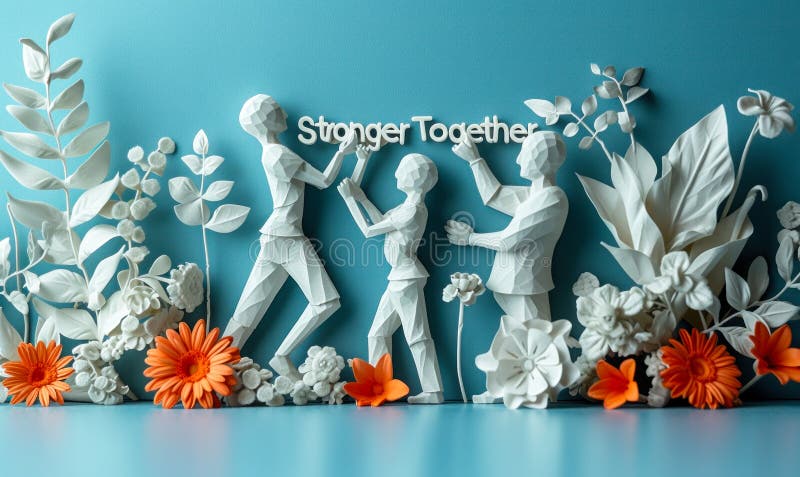 Three Dimensional Grey Figures Lifting Words Stronger Together ...