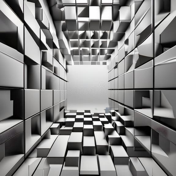 A Three-dimensional Grid of Cubes Rotating and Shifting, Creating an ...