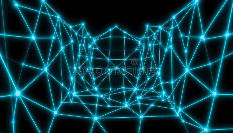 Three-Dimensional Grid Glowing Blue Lines Dark Background Stock ...